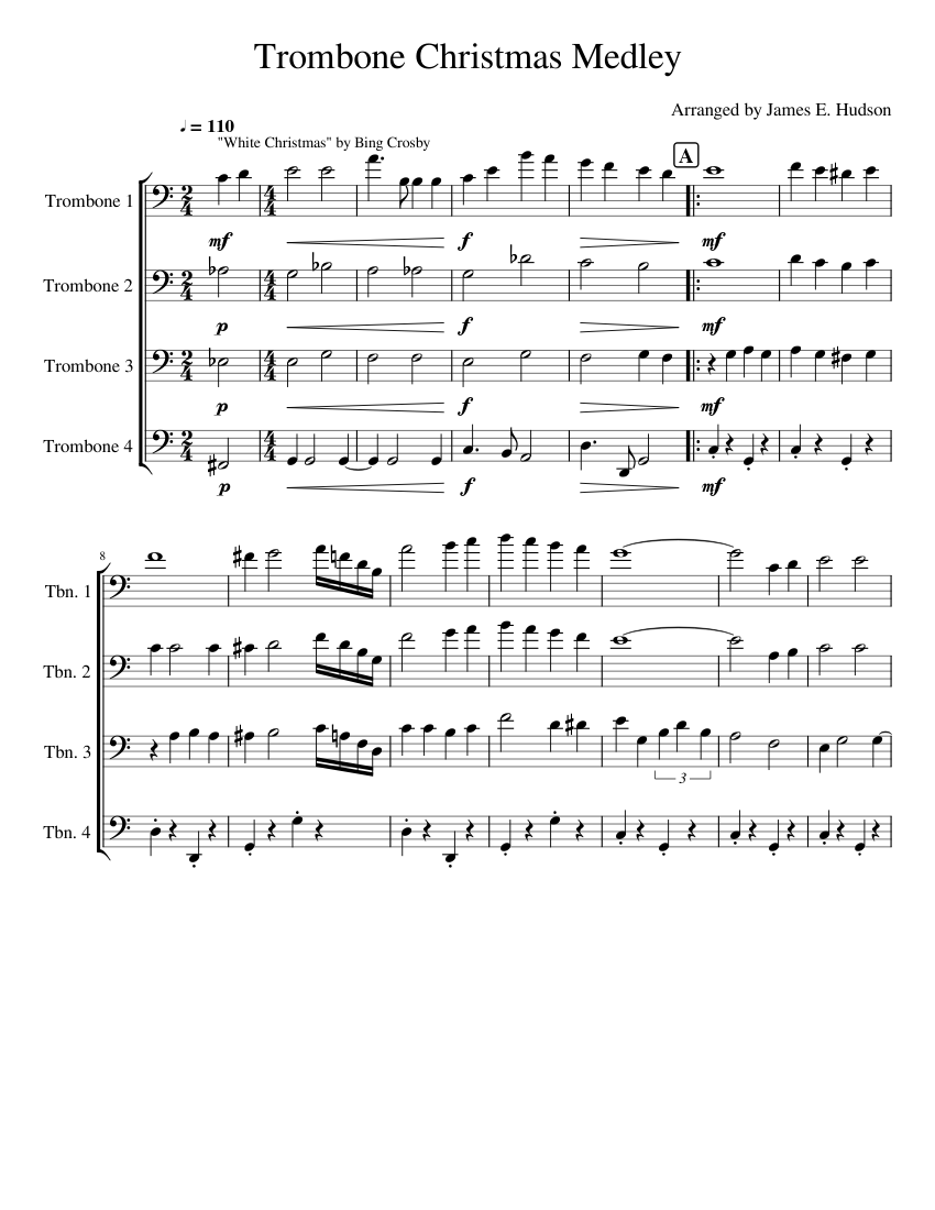 Trombone Christmas Medley Sheet Music for Trombone (Brass Quartet ...