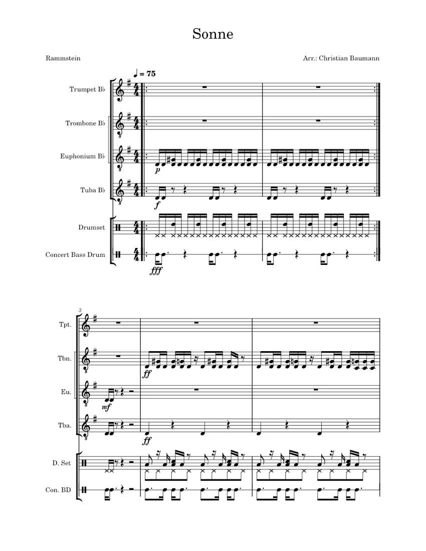 Sonne – Rammstein Sheet Music with Chords for Trombone, Tuba, Trumpet ...