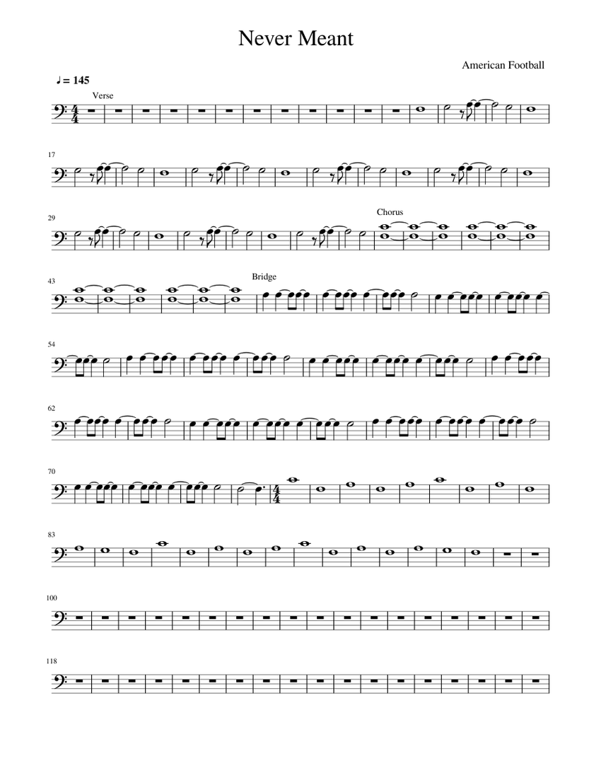 Never Meant - American Football Sheet Music for Bass guitar (Solo ...