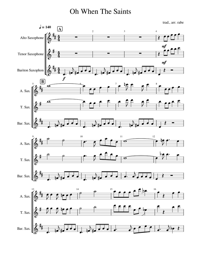 Oh when the Saints – Misc tunes Sheet Music for Saxophone alto ...