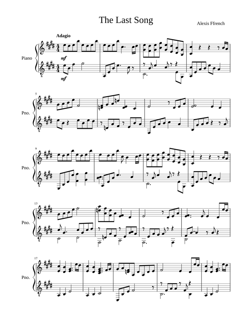 The Last Song Sheet Music for Piano (Solo) | MuseScore.com