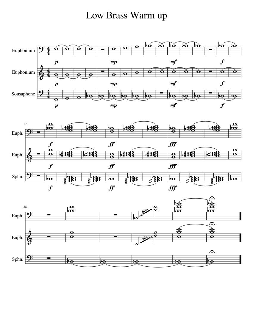 Low Brass Warm up Sheet music for Euphonium, Brass (other) (Marching ...