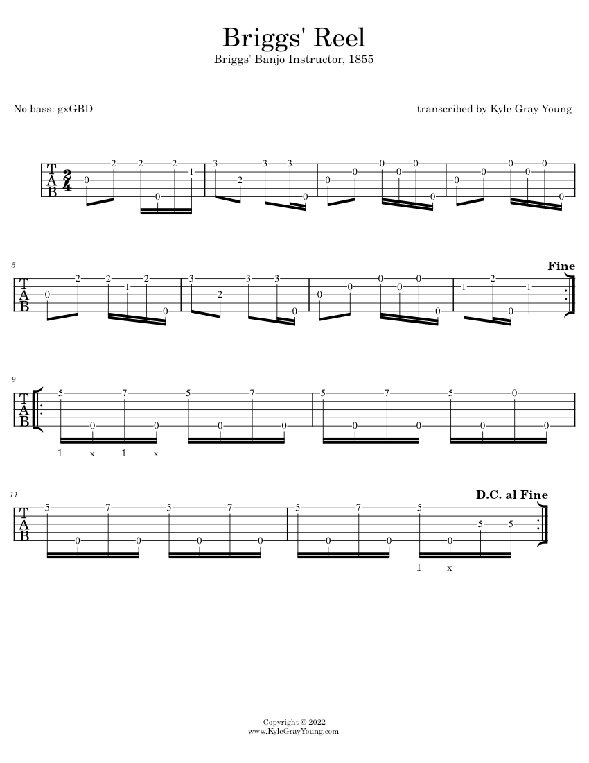 Briggs' Reel – Briggs' Banjo Instructor (5-string banjo tabs) Sheet ...