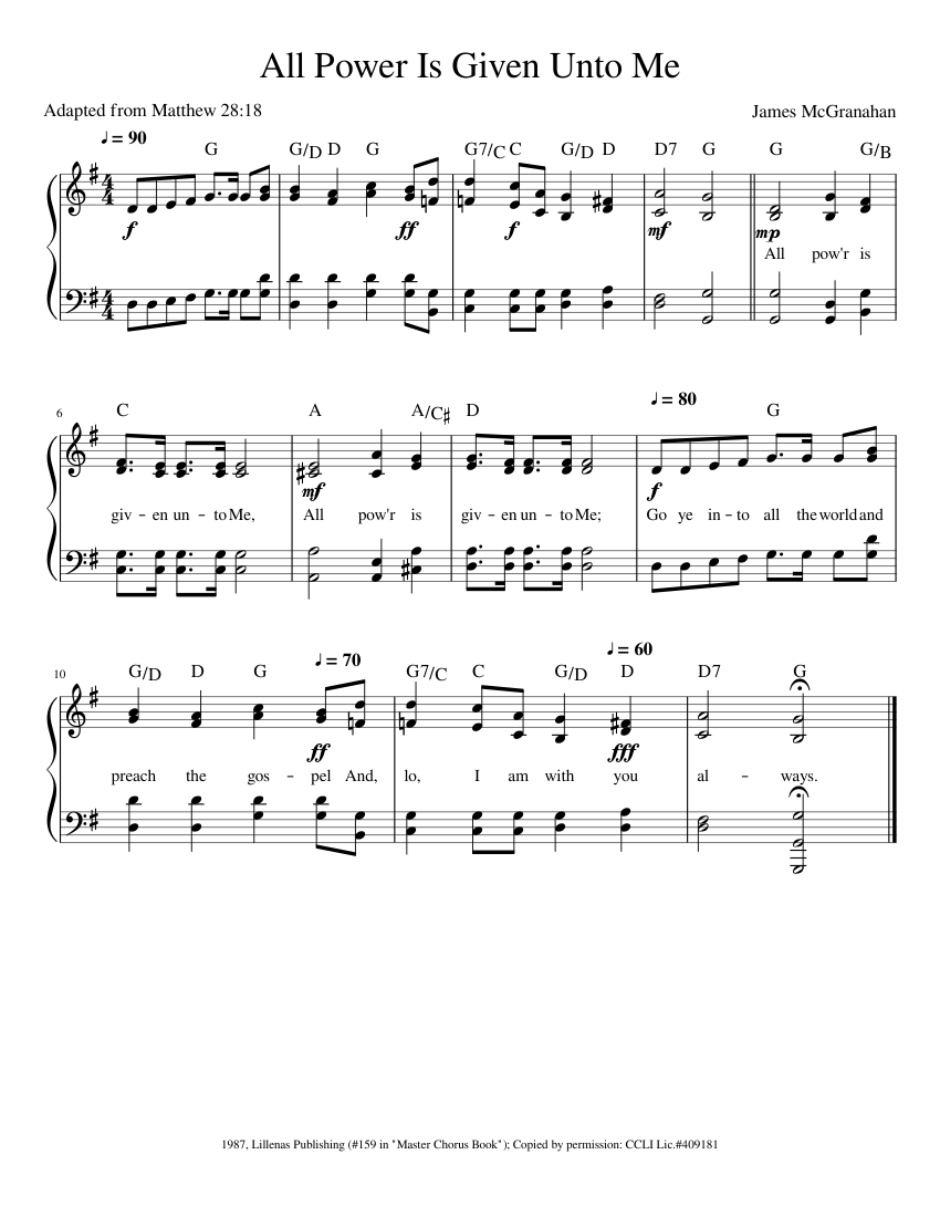 All Power Is Given Unto Me Sheet Music with Chords for Piano (Solo ...