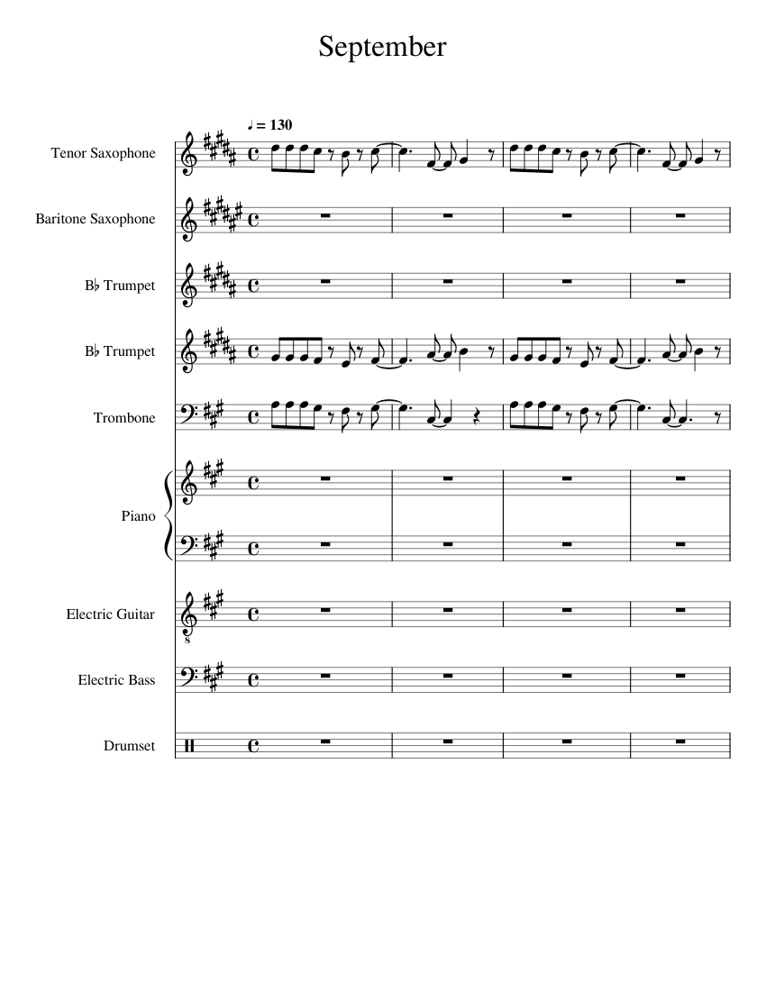 September Sheet music for Piano, Trombone, Saxophone tenor, Saxophone ...