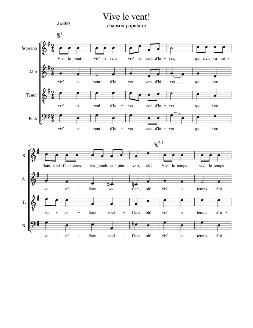 Vive le vent! Sheet music for Bass guitar (Solo) | Musescore.com