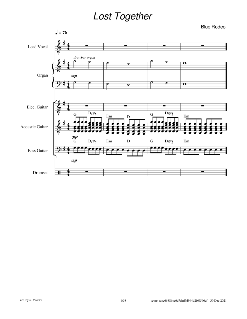 Lost Together (Blue Rodeo) Sheet Music with Chords for Organ, Vocals ...