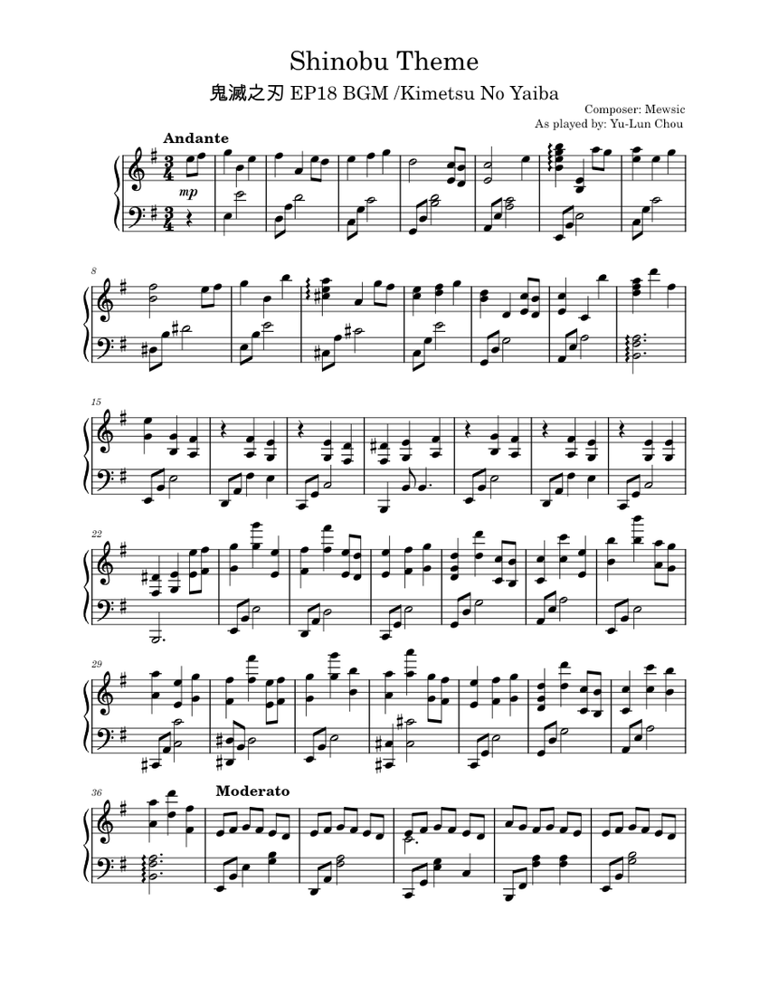 Shinobu Theme Sheet Music for Piano (Solo) | MuseScore.com