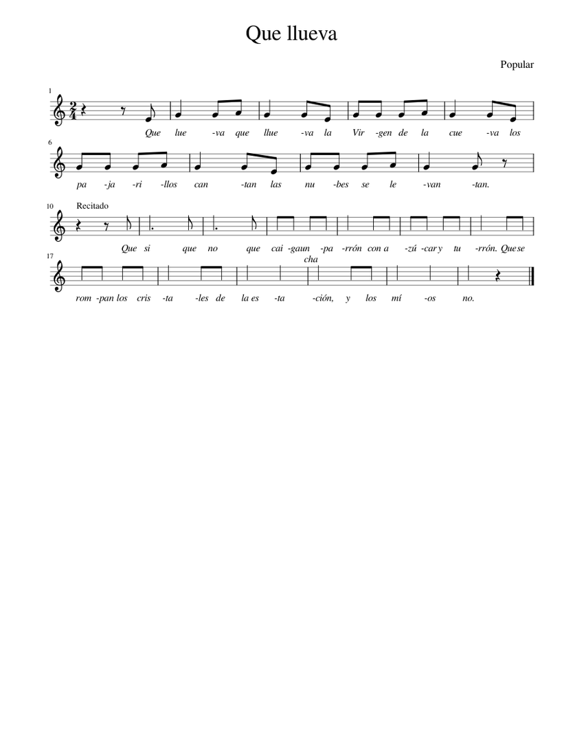 Que llueva Sheet music for Claves (Solo) | Musescore.com