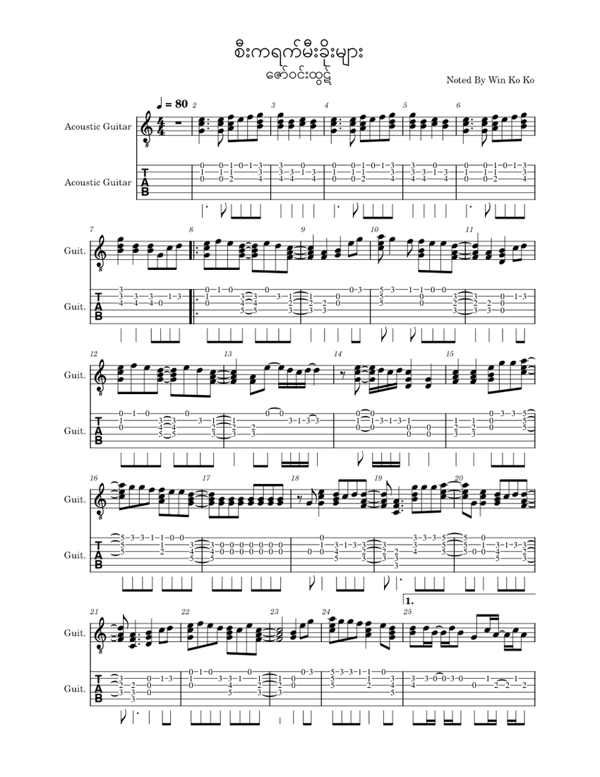 စီးကရက်မီးခိုးများ Sheet Music for Guitar (Mixed Duet) | MuseScore.com