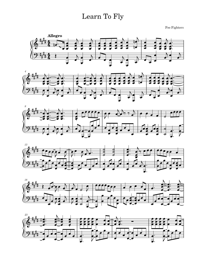 Learn to fly – Foo Fighters Sheet music for Piano (Solo) | Musescore.com