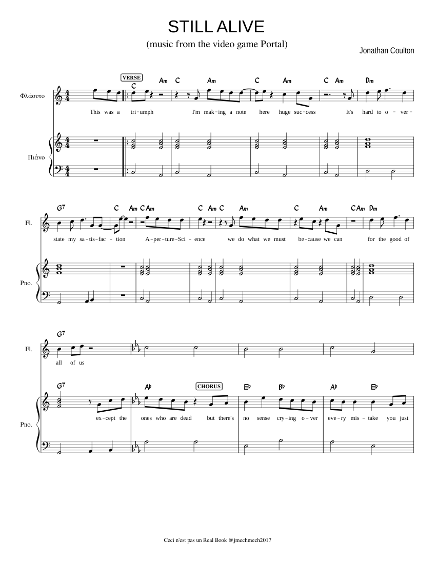PORTAL STILL ALIVE Sheet music for Piano, Flute (Solo) | Musescore.com