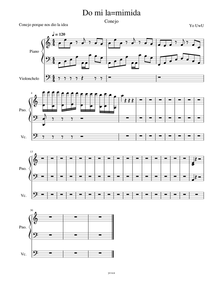 Do mi la=mimida Sheet music for Piano, Cello (Solo) | Musescore.com