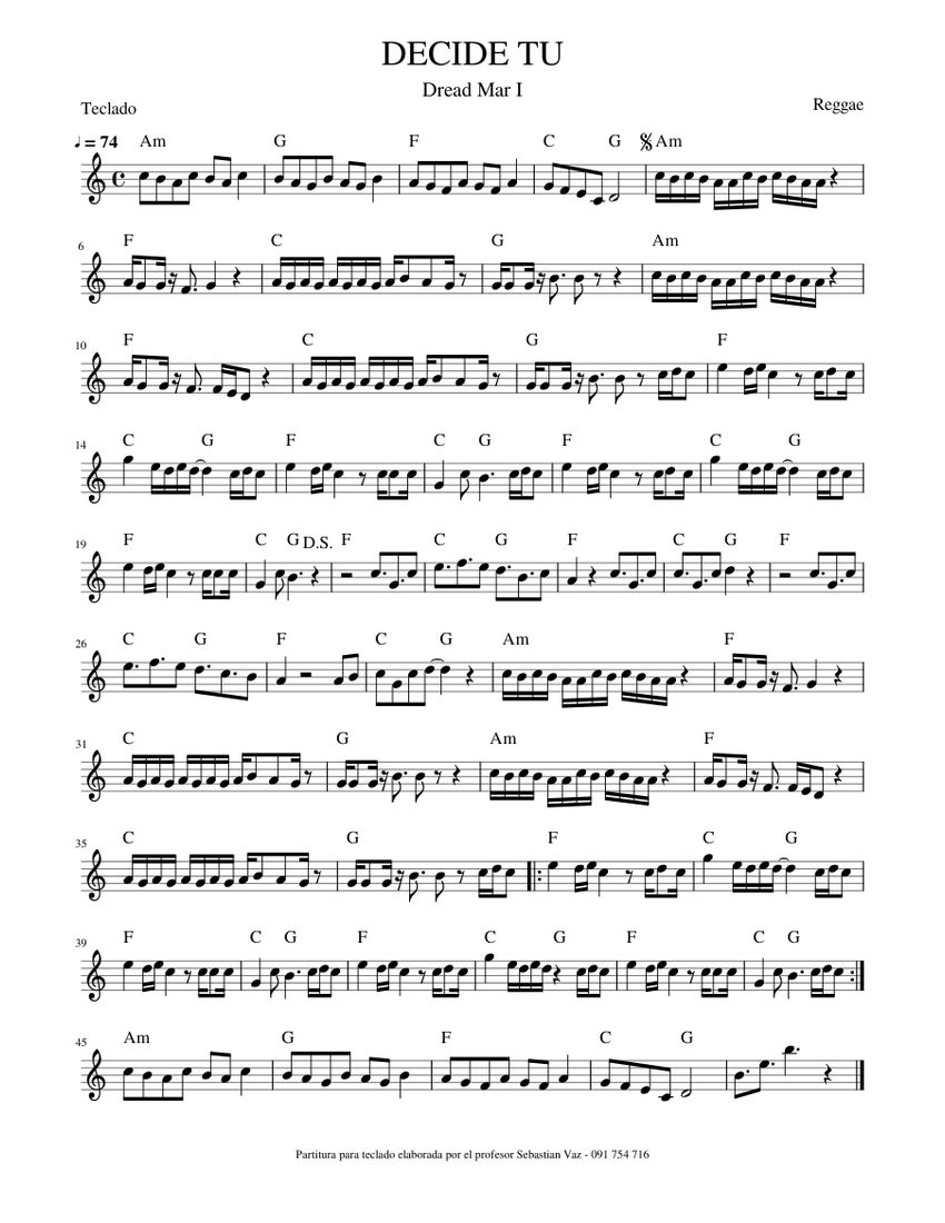 DECIDE TU Sheet Music with Chords for Piano (Solo) easy | MuseScore.com