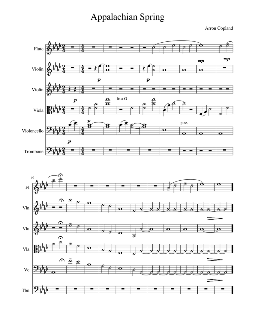 Appalachian Spring Sheet music for Trombone, Flute, Violin, Viola ...