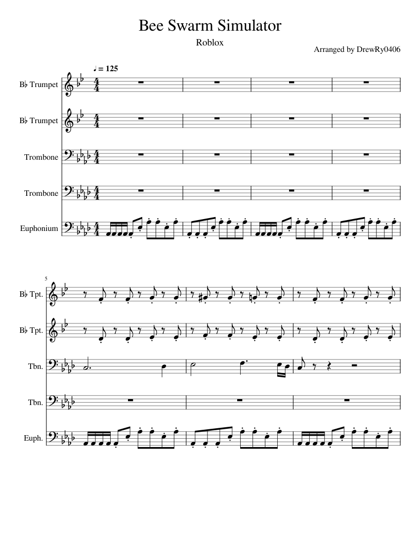 Bee Swarm Simulator Sheet Music for Trombone, Euphonium, Trumpet in b ...