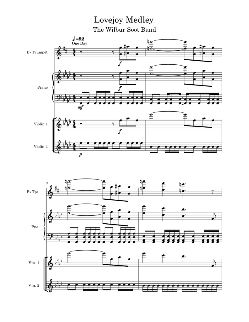 Lovejoy Medley – Lovejoy Lovejoy Medley Sheet music for Piano, Trumpet in b-flat, Violin (Mixed ...