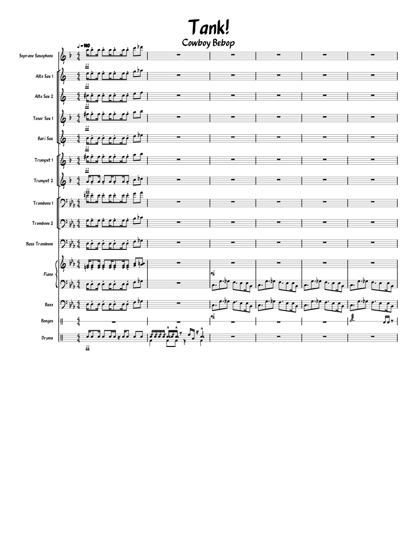 Tank! Sheet music for Piano, Trombone, Trombone bass, Saxophone alto ...