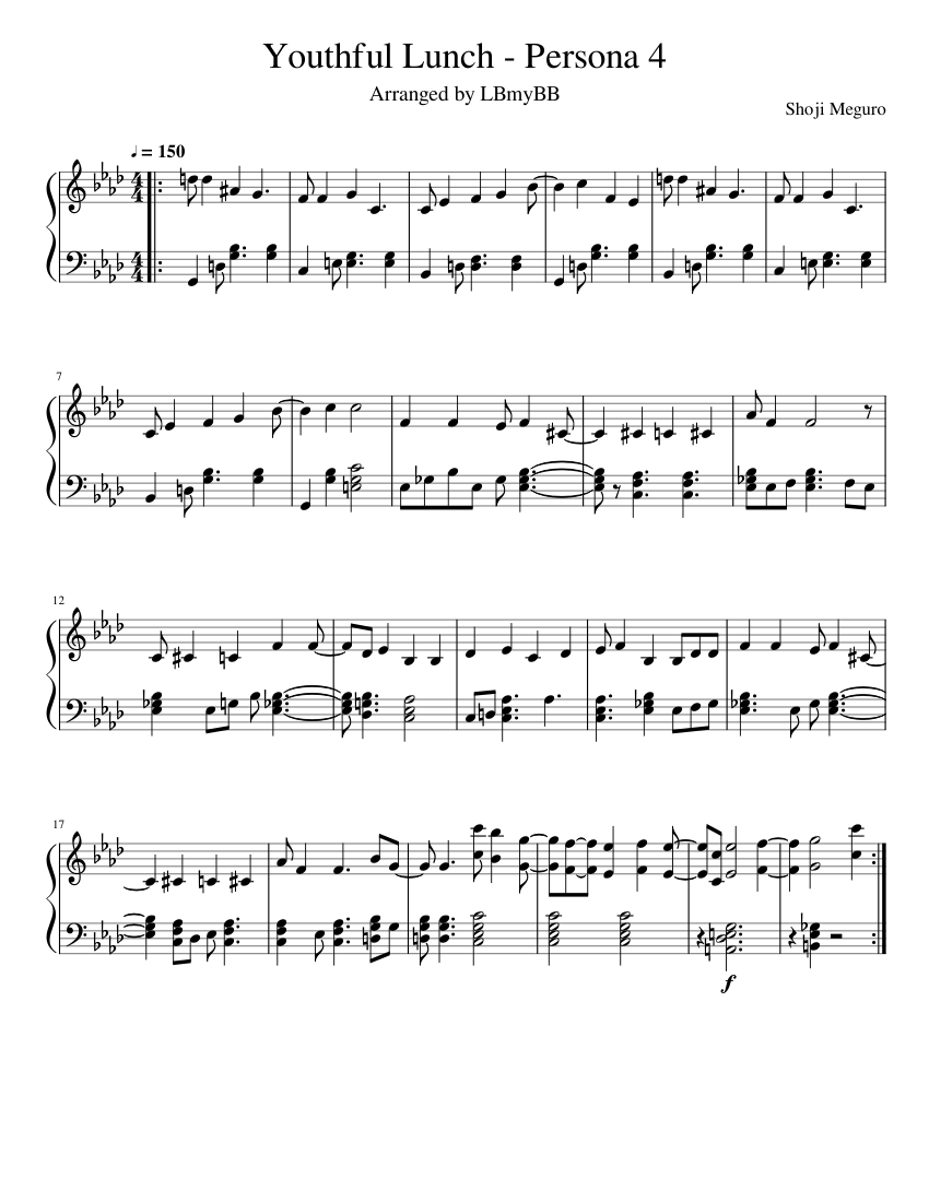 Youthful Lunch - Persona 4 Sheet music for Piano (Solo) Easy ...