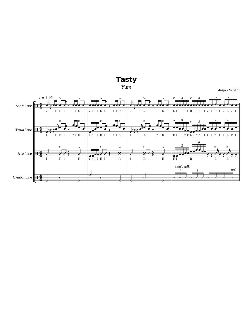 Tasty Sheet music for Snare drum, Crash, Tenor drum, Bass drum (Drum ...