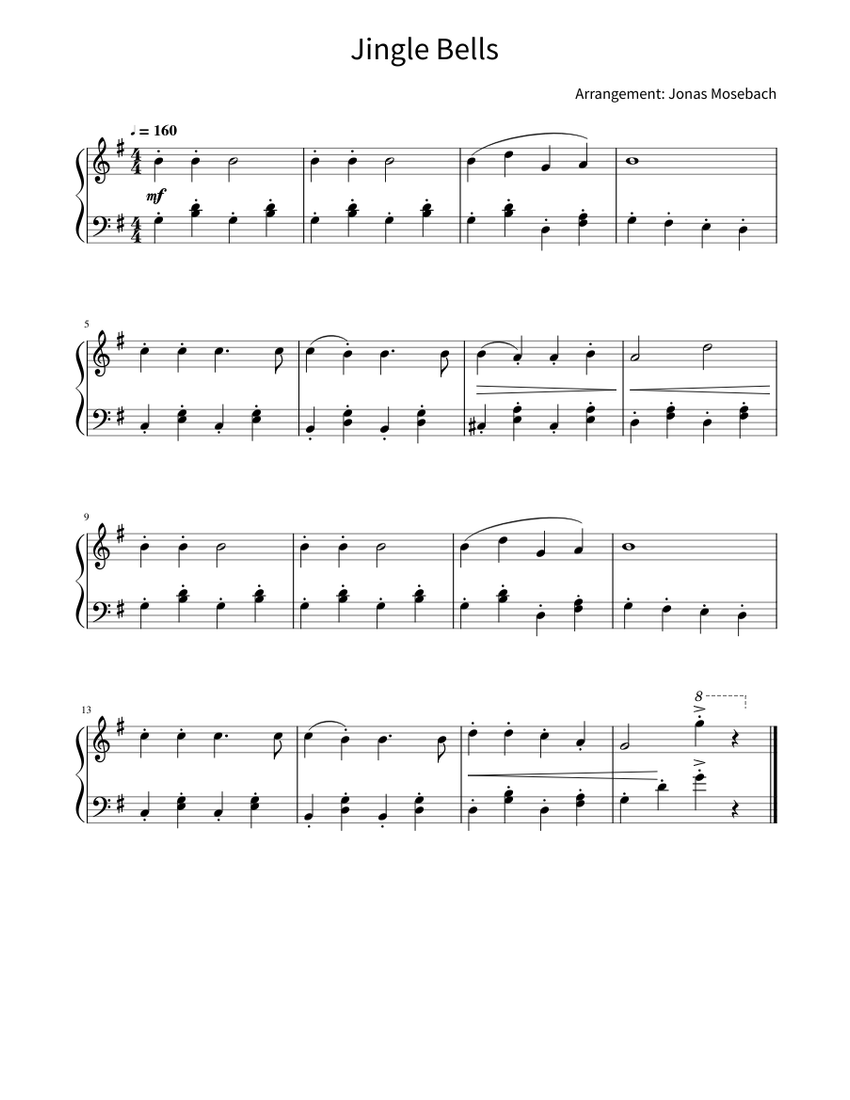 Jingle Bells Easy Arrangement (chorus only) Sheet music for Piano (Solo ...