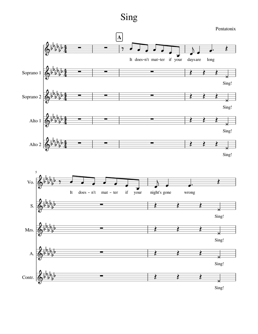 Sing 1 Sheet music for Soprano, Alto, Vocals, Mezzo soprano (Choral ...