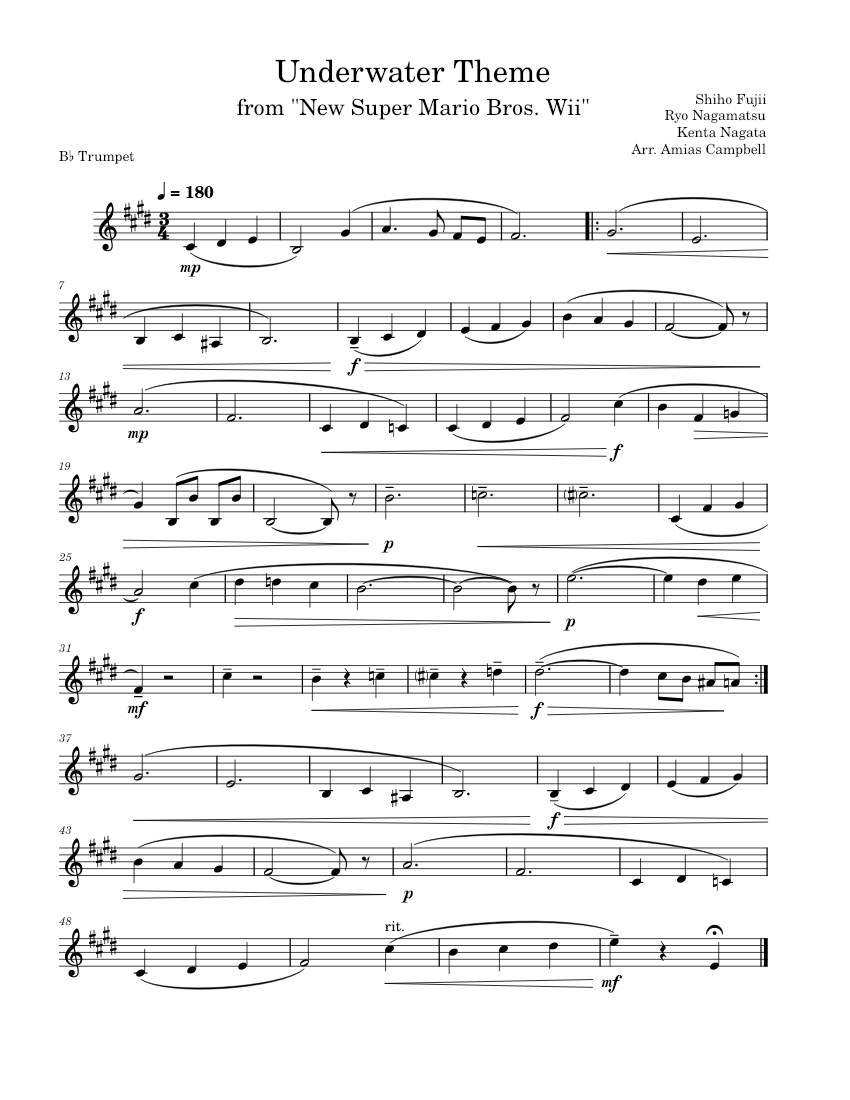 Underwater Theme - New SMB. Wii, Arr. for Trumpet Sheet Music for Trumpet in b-flat (Solo ...