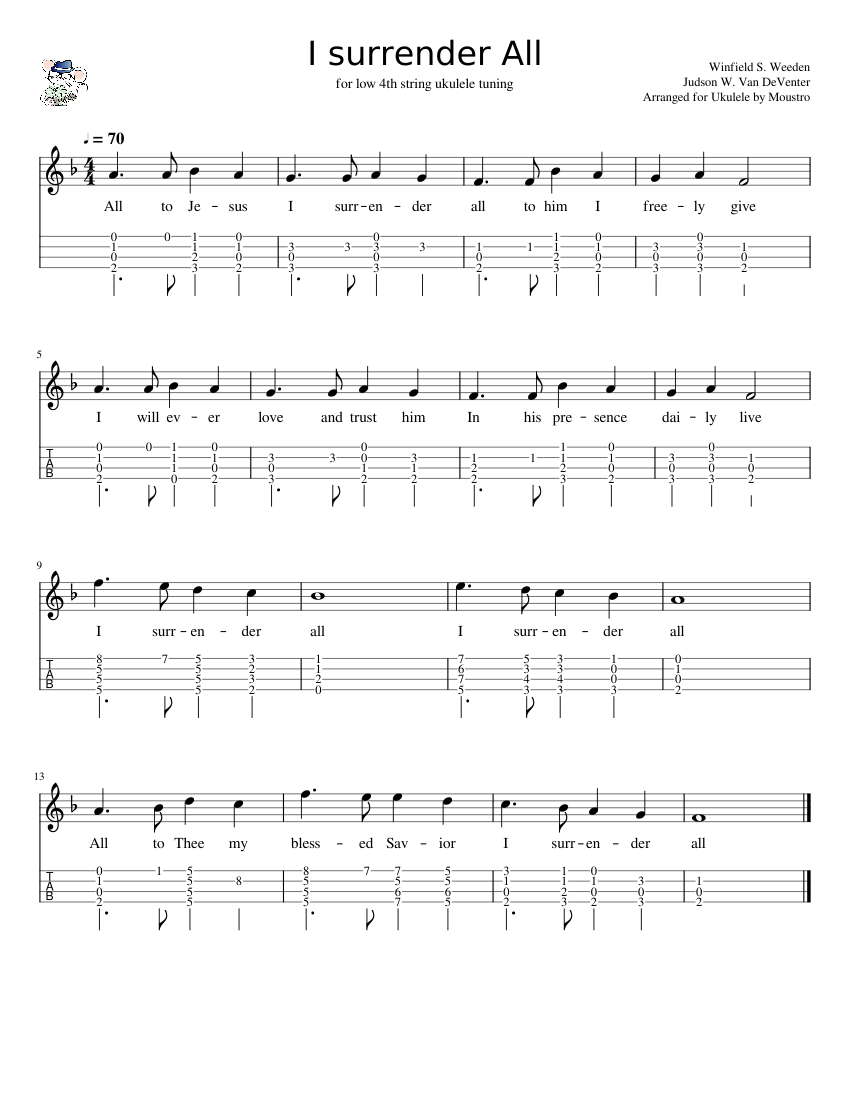I Surrender All (ukulele chord melody) Sheet Music and Tab for Ukulele ...