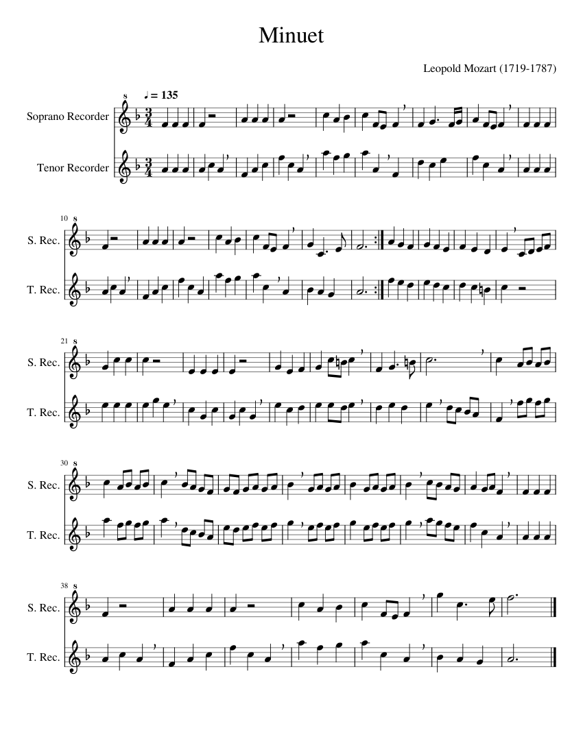 Minuet Sheet music for Recorder (Woodwind Duet) | Musescore.com