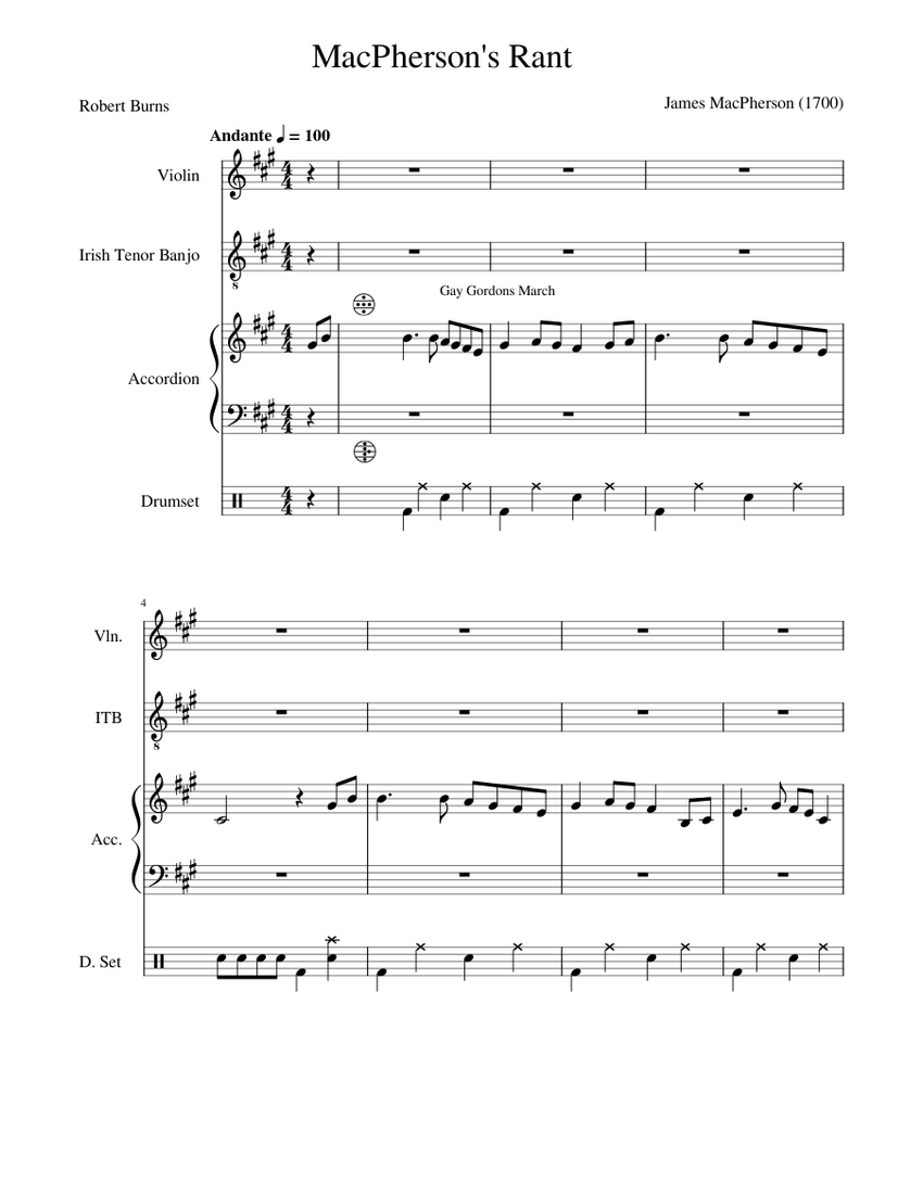 MacPherson's Rant – James MacPherson Sheet Music for Accordion, Violin ...
