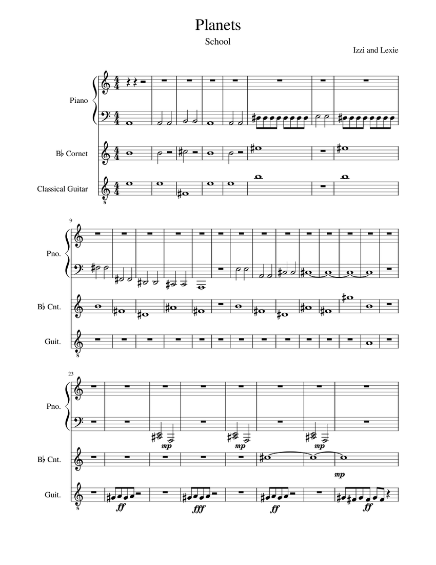 Planets Sheet music for Piano, Cornet, Guitar (Orchestras) | Musescore.com