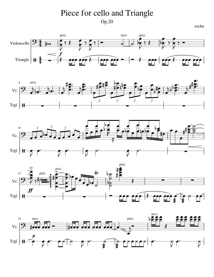 Piece for cello and Triangle Sheet music for Cello, Triangle (Mixed ...