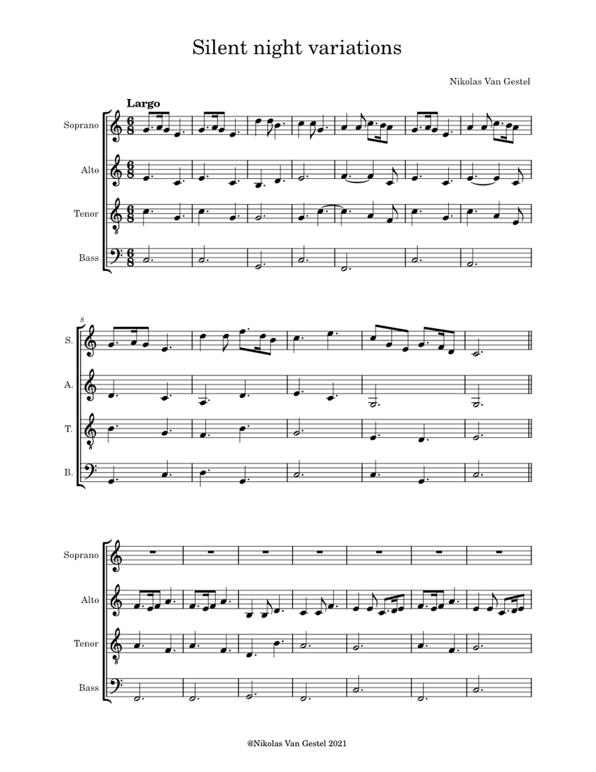 Silent night variations Sheet music for Soprano, Alto, Tenor, Bass ...