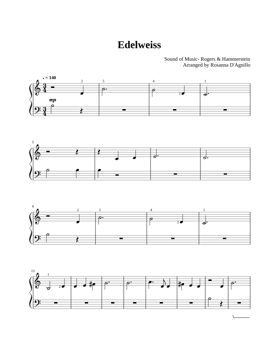 Edelweiss Easy Piano - Primer Sheet Music for Piano (Solo) | MuseScore.com