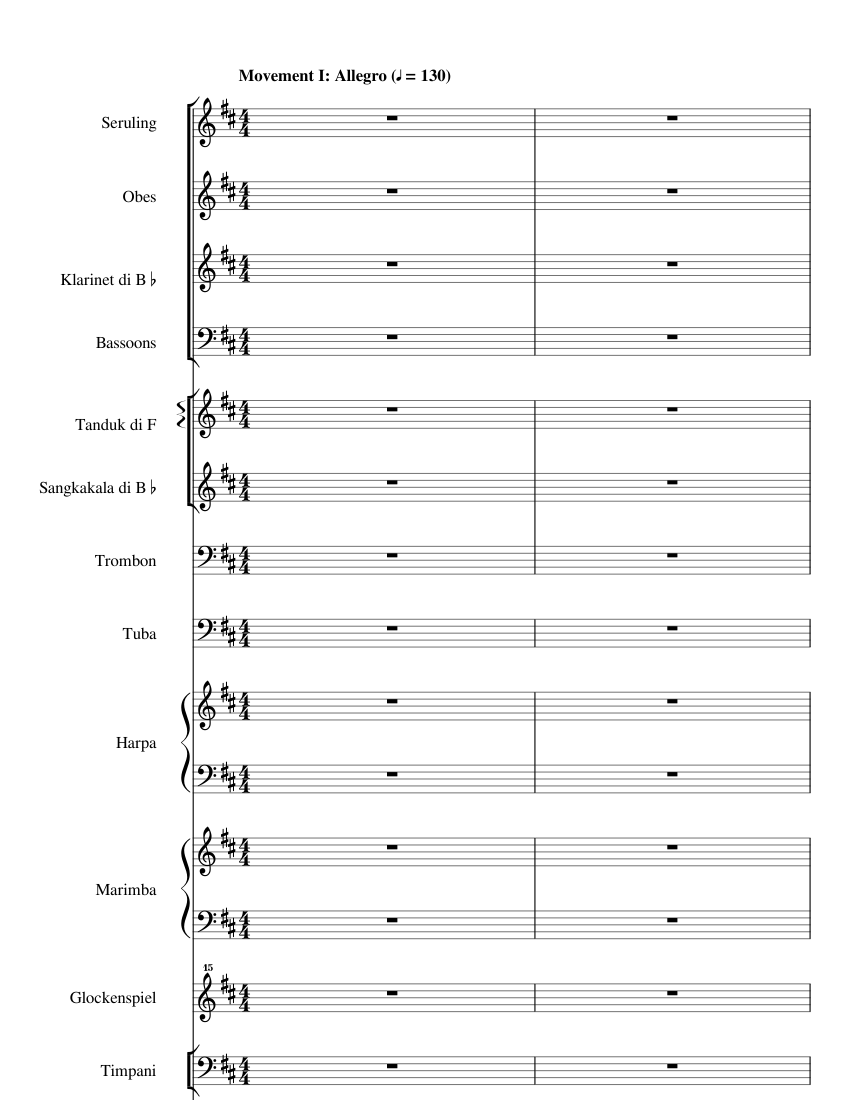 Skor Untuk Orkestra Kecil Sheet Music for Trombone, Tuba, Flute, Oboe ...