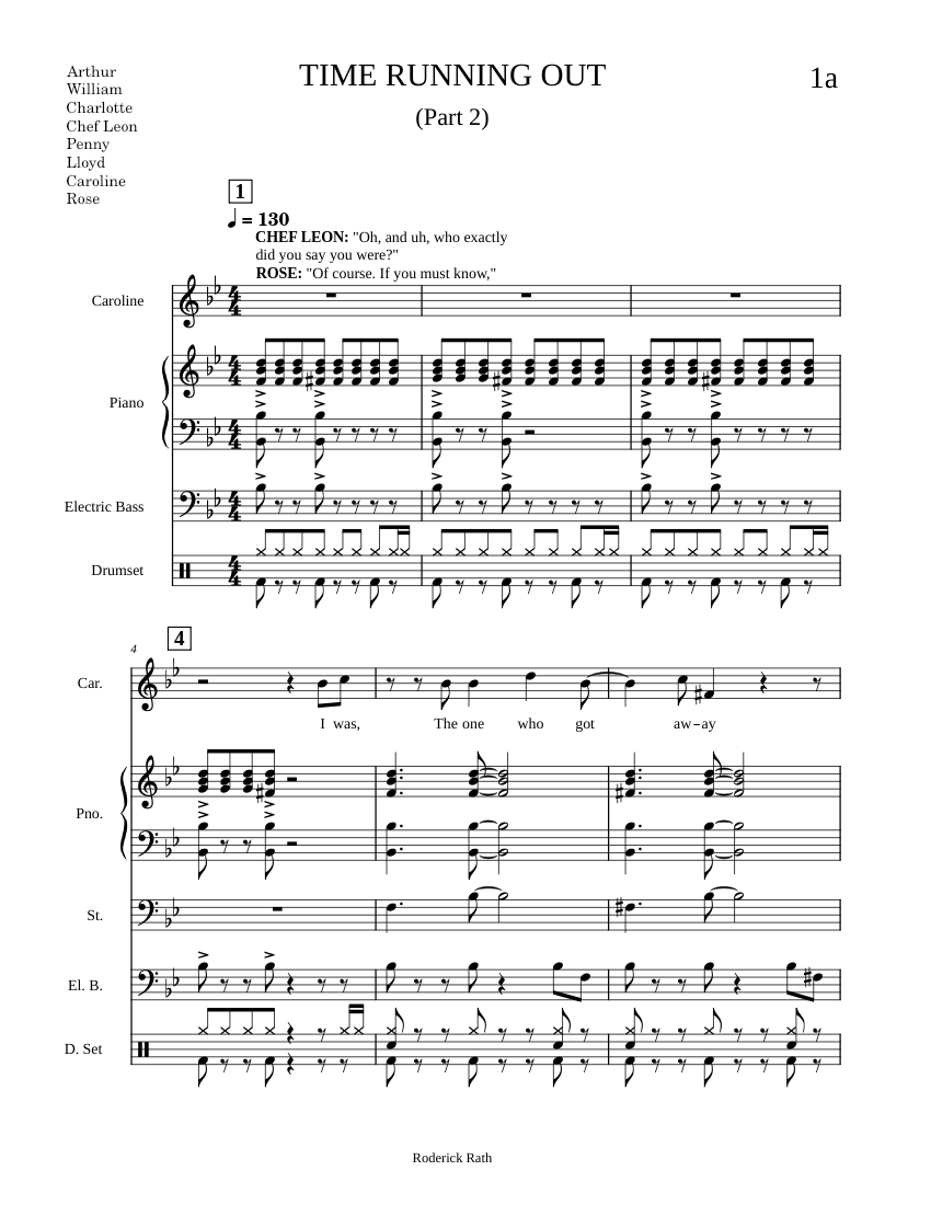 #1a - Time Running Out (Part 2) Sheet Music for Piano, Vocals, Bass ...