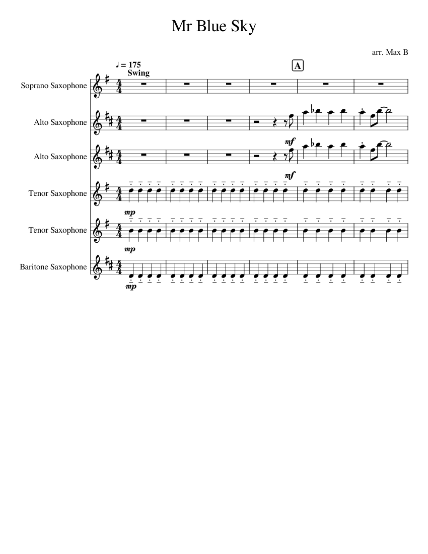 Mr Blue Sky Saxophone Sheet music for Saxophone alto, Saxophone tenor ...