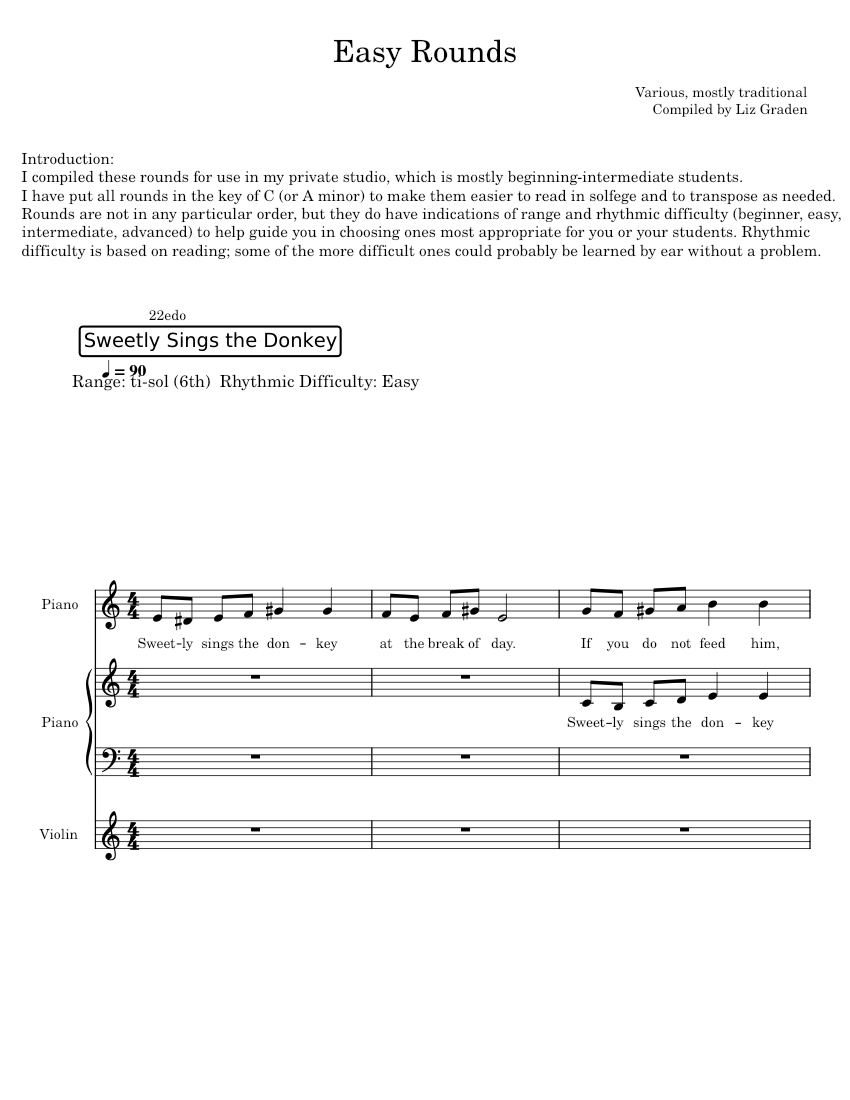 Easy Rounds – Misc Traditional Sheet music for Piano, Violin (Mixed ...