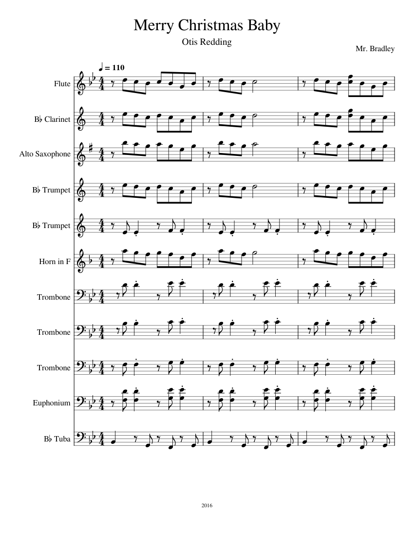 Merry Christmas Baby Sheet Music for Trombone, Euphonium, Tuba, Flute ...