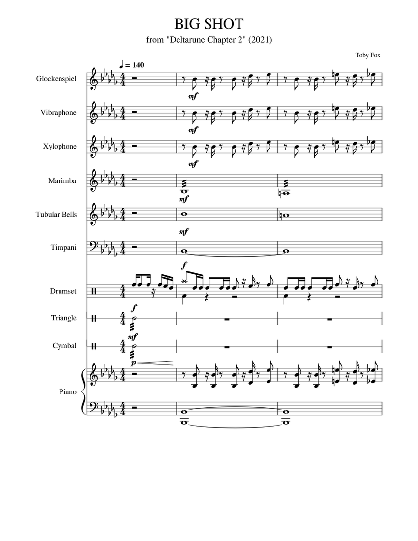BIG SHOT – Toby Fox - Percussion Ensemble Arrangement Sheet music for ...