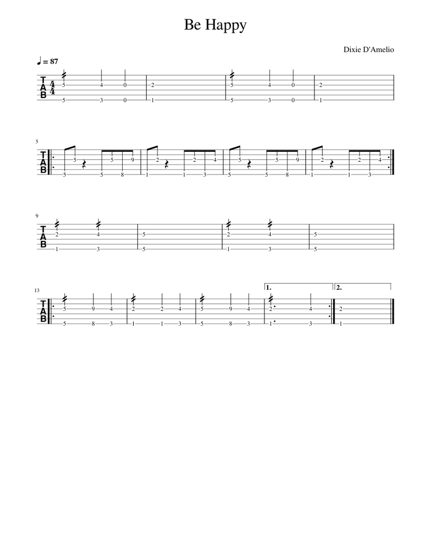 Be Happy-Dixie D'Amelio Sheet music for Guitar (Solo) | Musescore.com