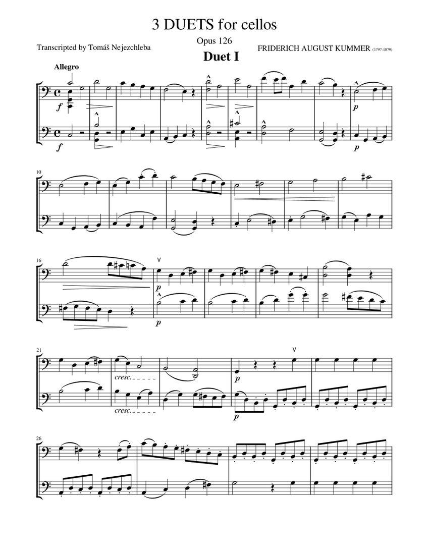 F. A. Kummer - 3 Cello duets Sheet Music for Cello (String Duet ...
