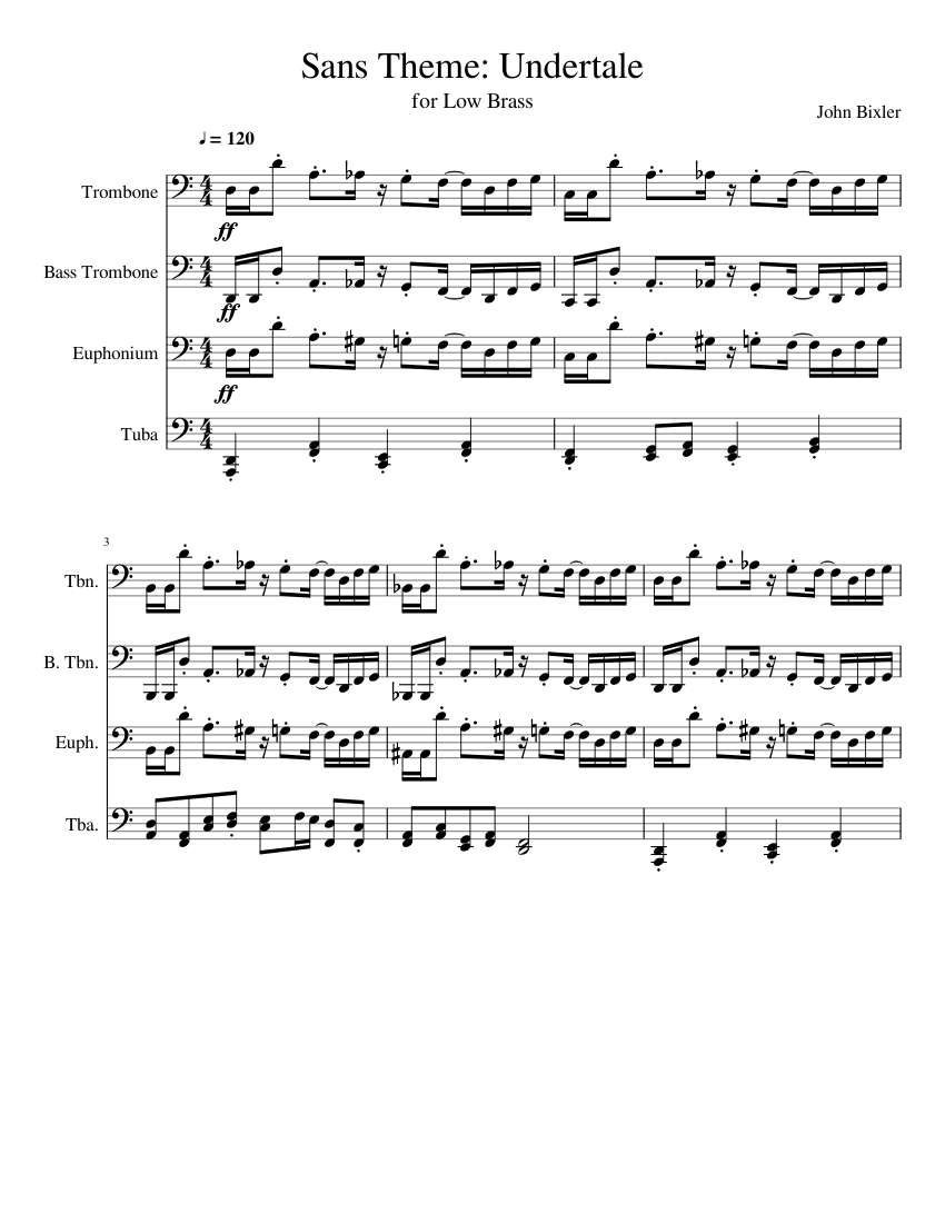 Sans Theme: Undertale Sheet Music for Trombone, Euphonium, Tuba ...
