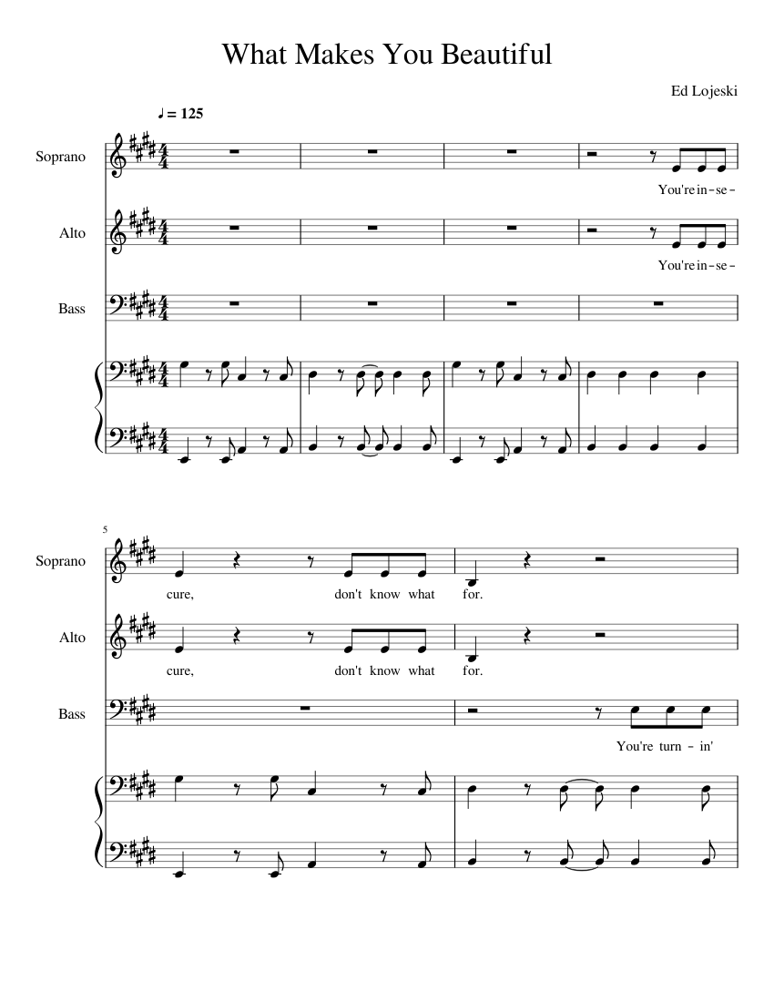 What Makes You Beautiful Sop Sheet music for Piano (Mixed Quartet ...