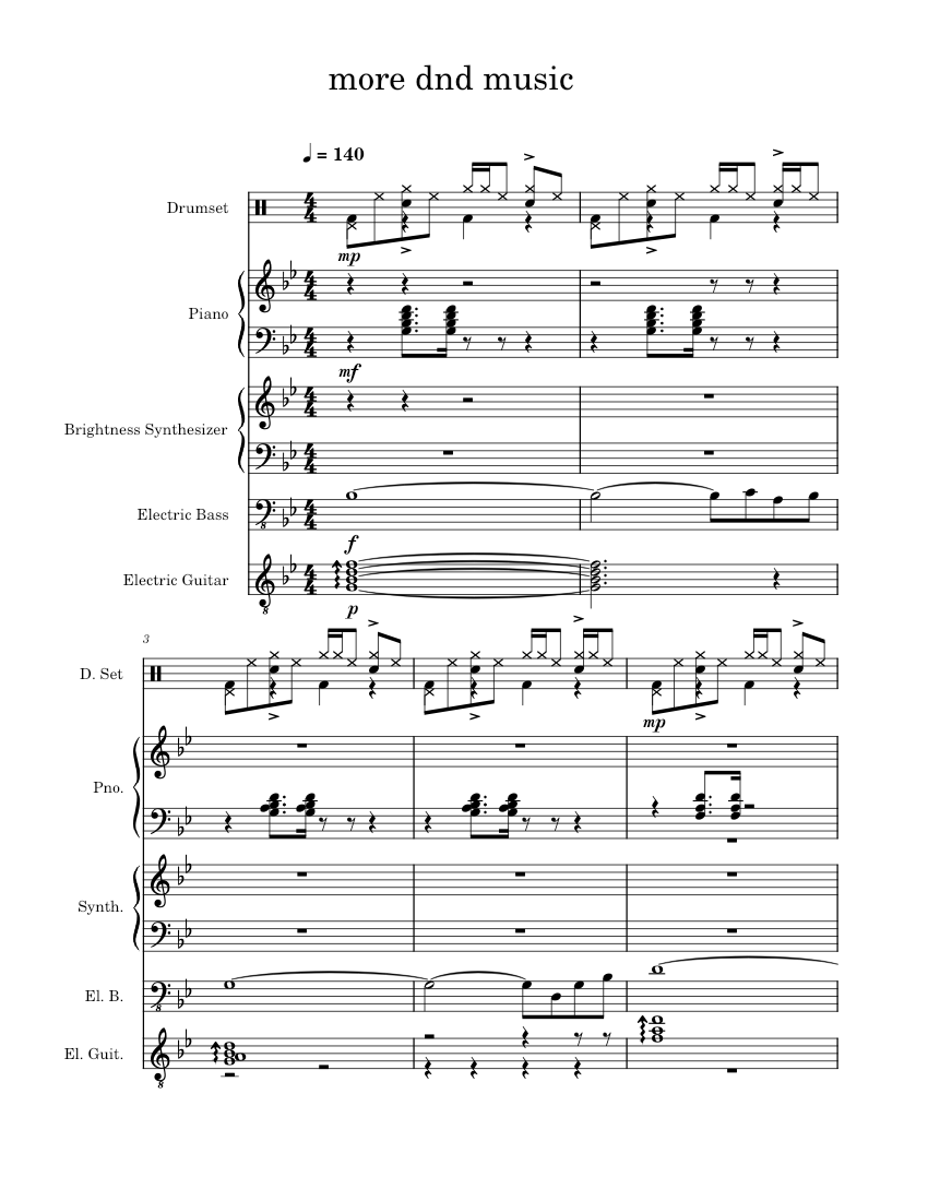 more dnd music! Sheet music for Piano, Guitar, Bass guitar, Drum group ...
