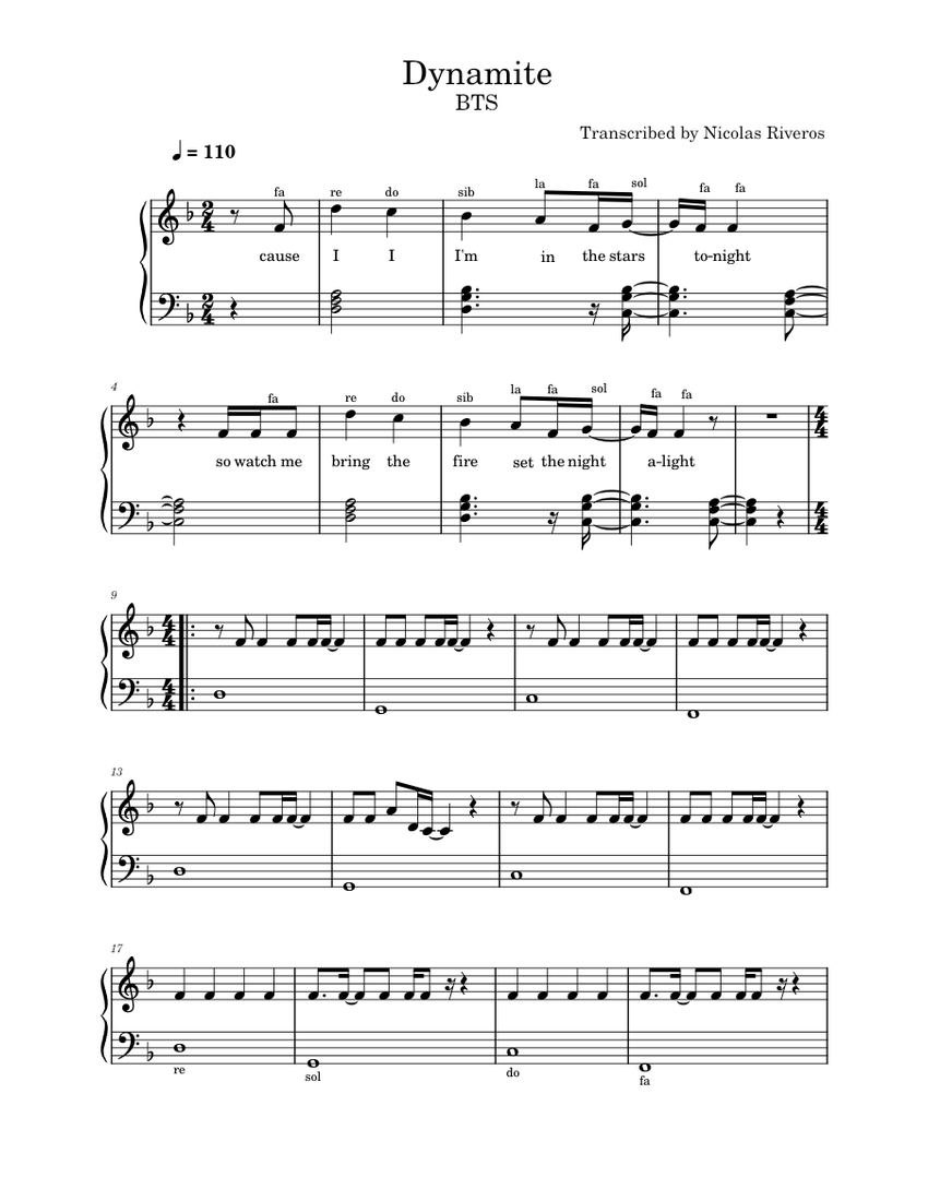 Dynamite Sheet Music for Piano (Solo) Easy | MuseScore.com
