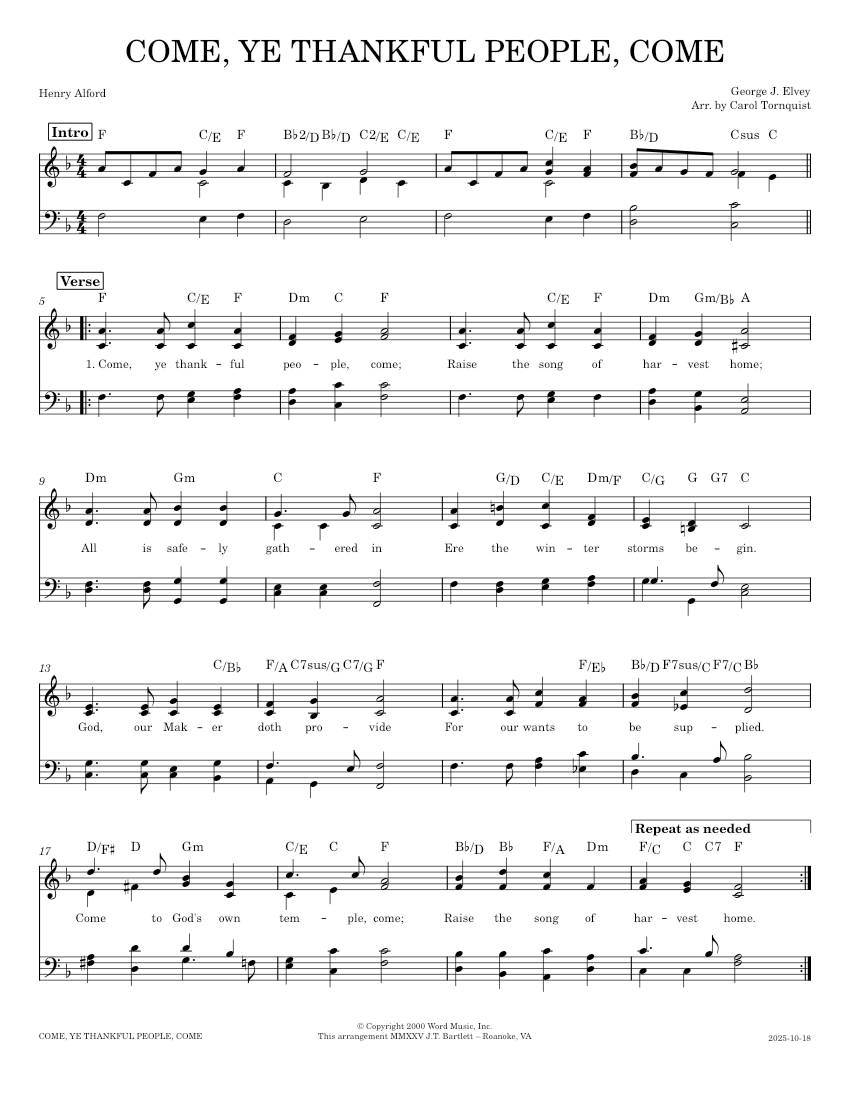Come, Ye Thankful People, Come [reharmonization] Sheet music for Piano ...