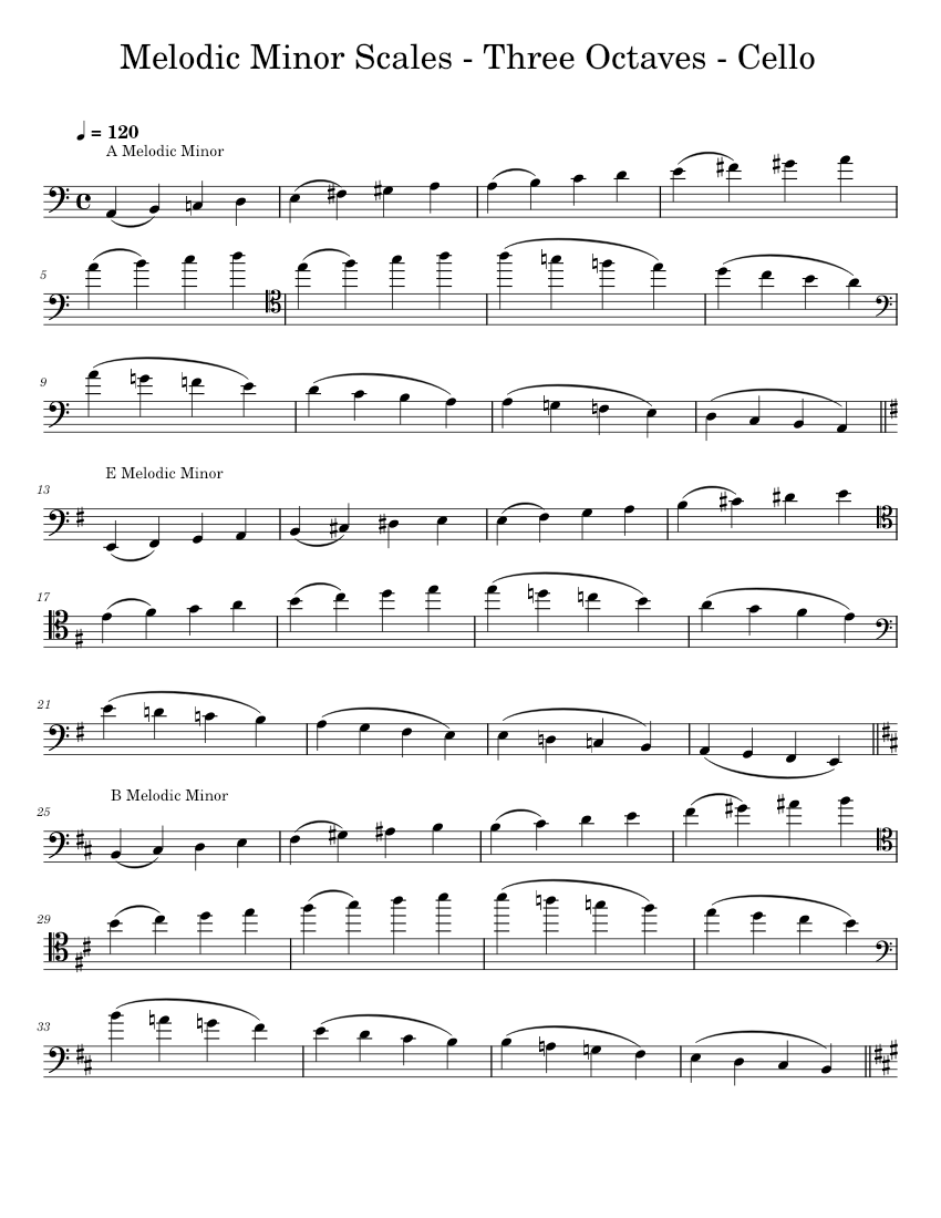 Melodic Minor Scales - Three Octaves - Cello - Senior Regionals Sheet ...