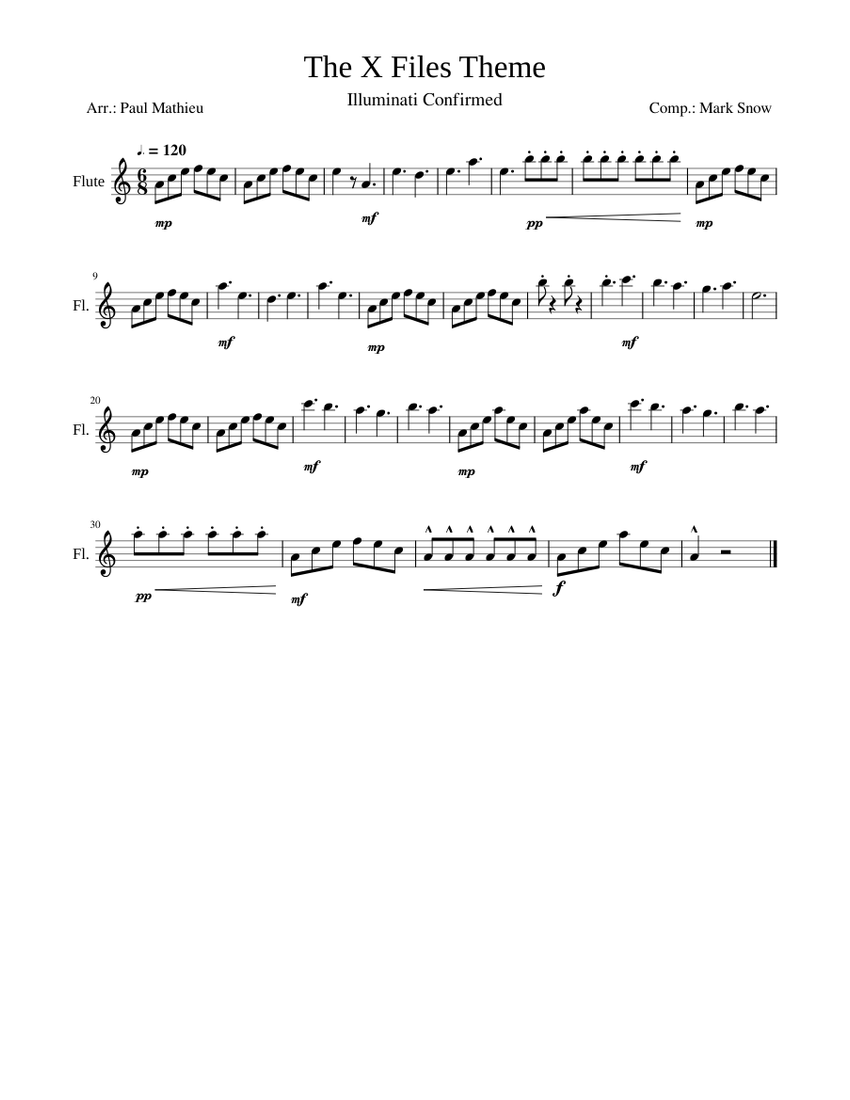 The X Files Theme (Illuminati Confirmed) Sheet music for Flute (Solo ...