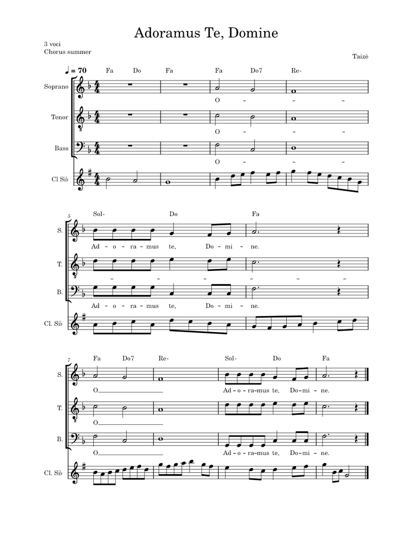 Adoramus Te, Domine Sheet Music with Chords for Soprano, Tenor, Bass ...